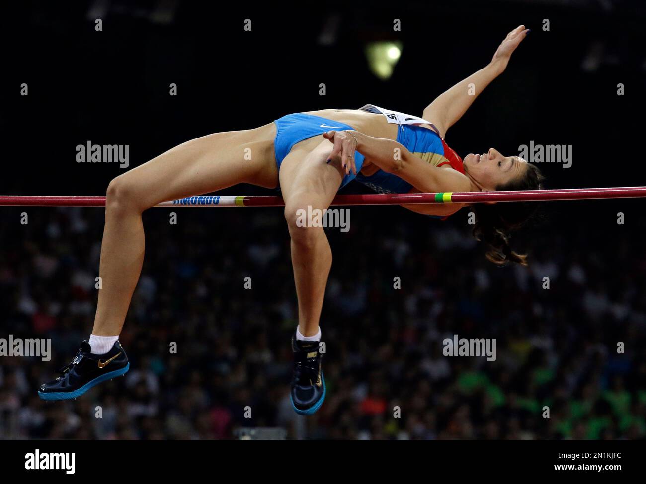 Russia's Maria Kuchina clears the bar in the women's high jump final at ...