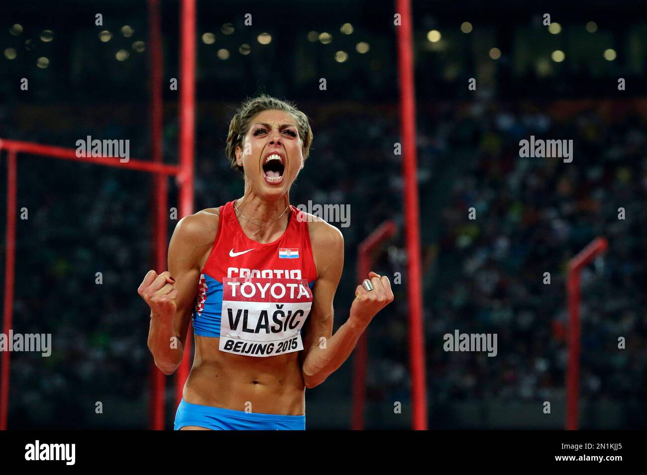 Croatia's Blanka Vlasic celebrates after clearing the bar in the women ...