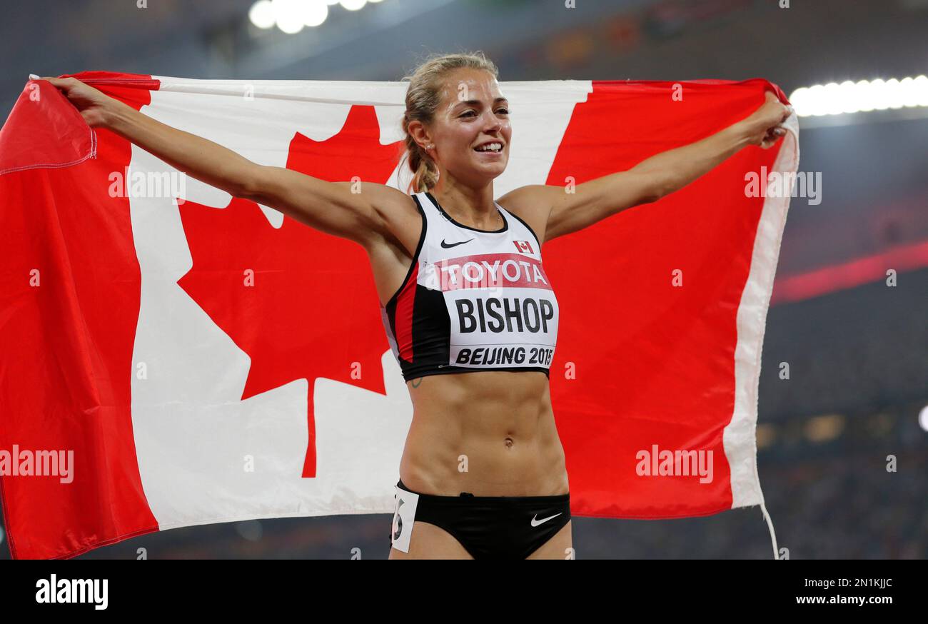 Canada's Melissa Bishop celebrates finishing second in the women’s 800m ...