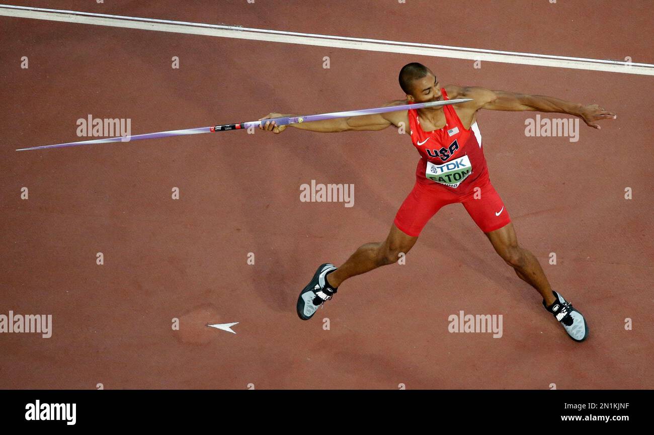 United States' Ashton Eaton competes in men's javelin throw decathlon ...