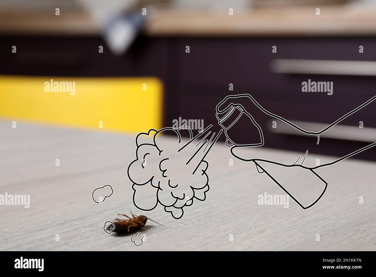 Pest control. Using household insecticide to kill cockroach at home ...