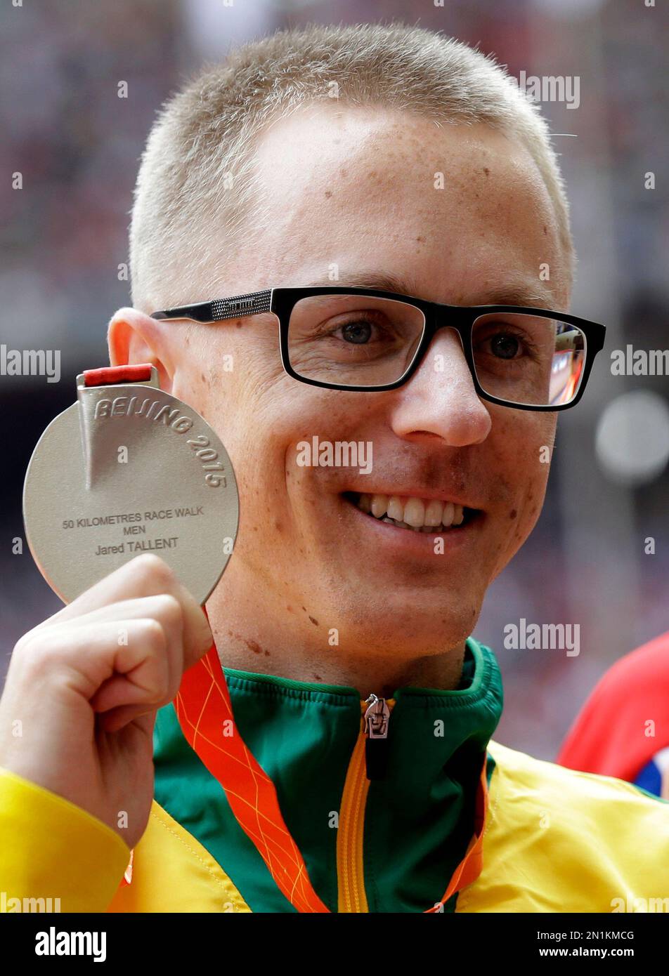 Australia's Jared Tallent, silver, after the medal ceremony for the men ...