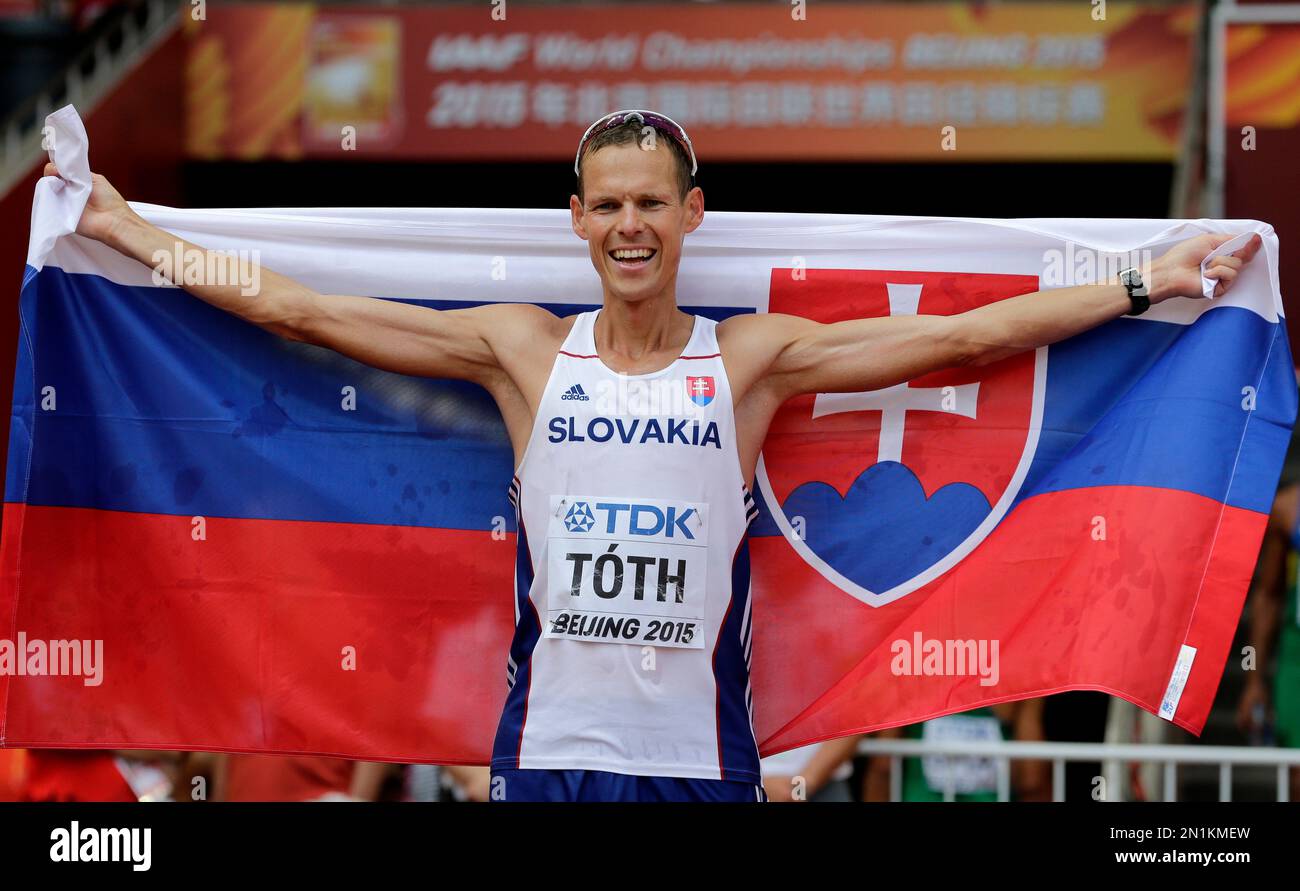 Slovakia's Matej Toth celebrates after he won the gold medal in the men ...