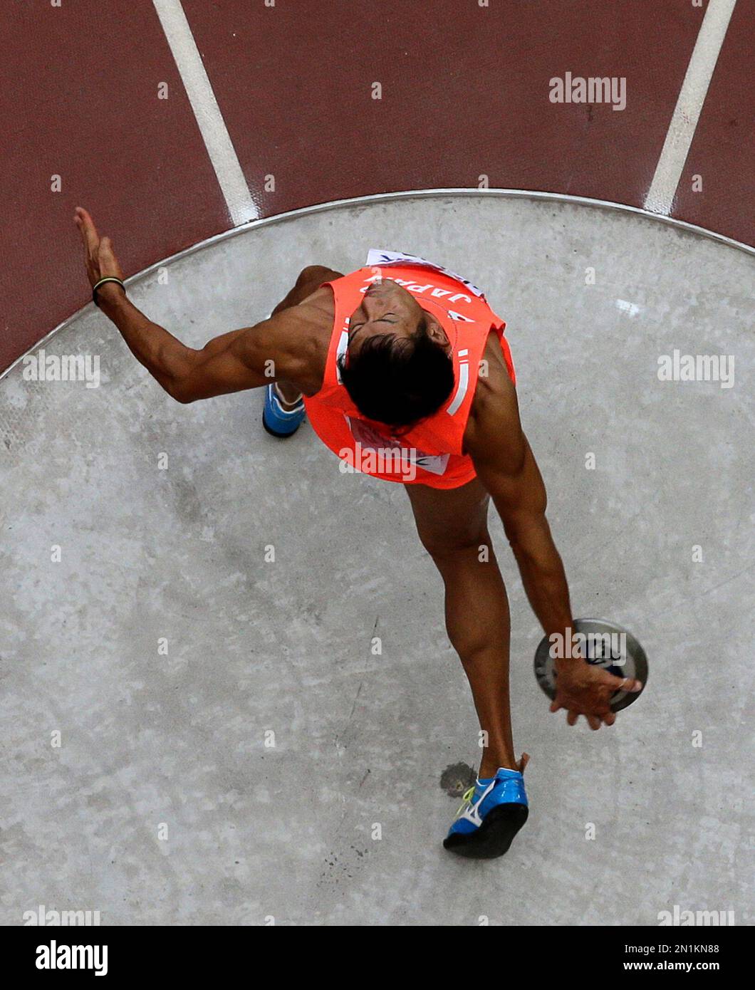 Japan's Keisuke Ushiro competes in the men's discus throw decathlon at ...