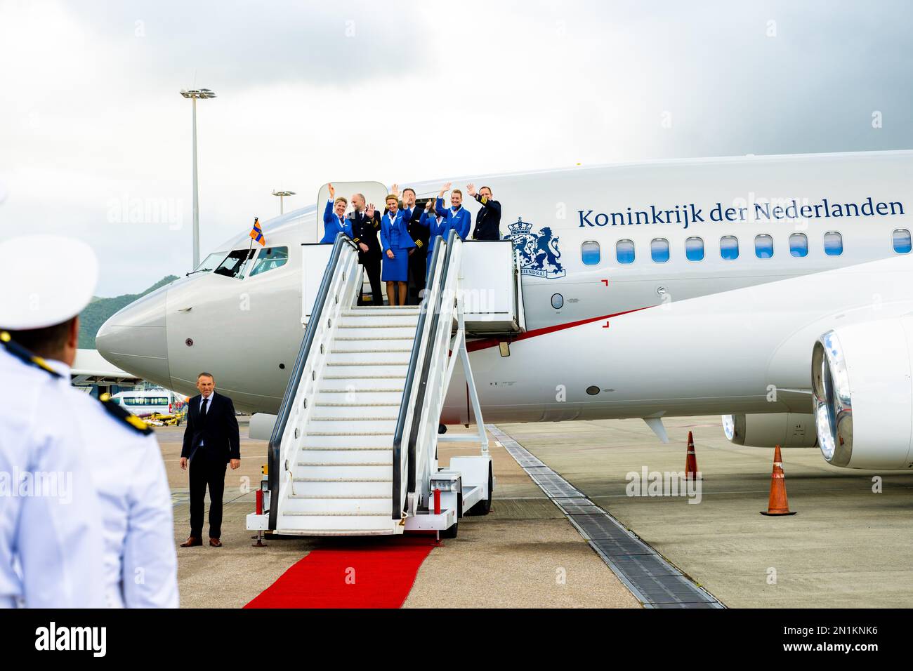 Royal plane during arrival on Princess Juliana International Airport ...