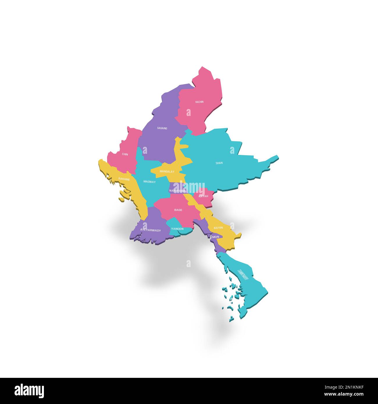 Myanmar political map of administrative divisions - states, regions and ...