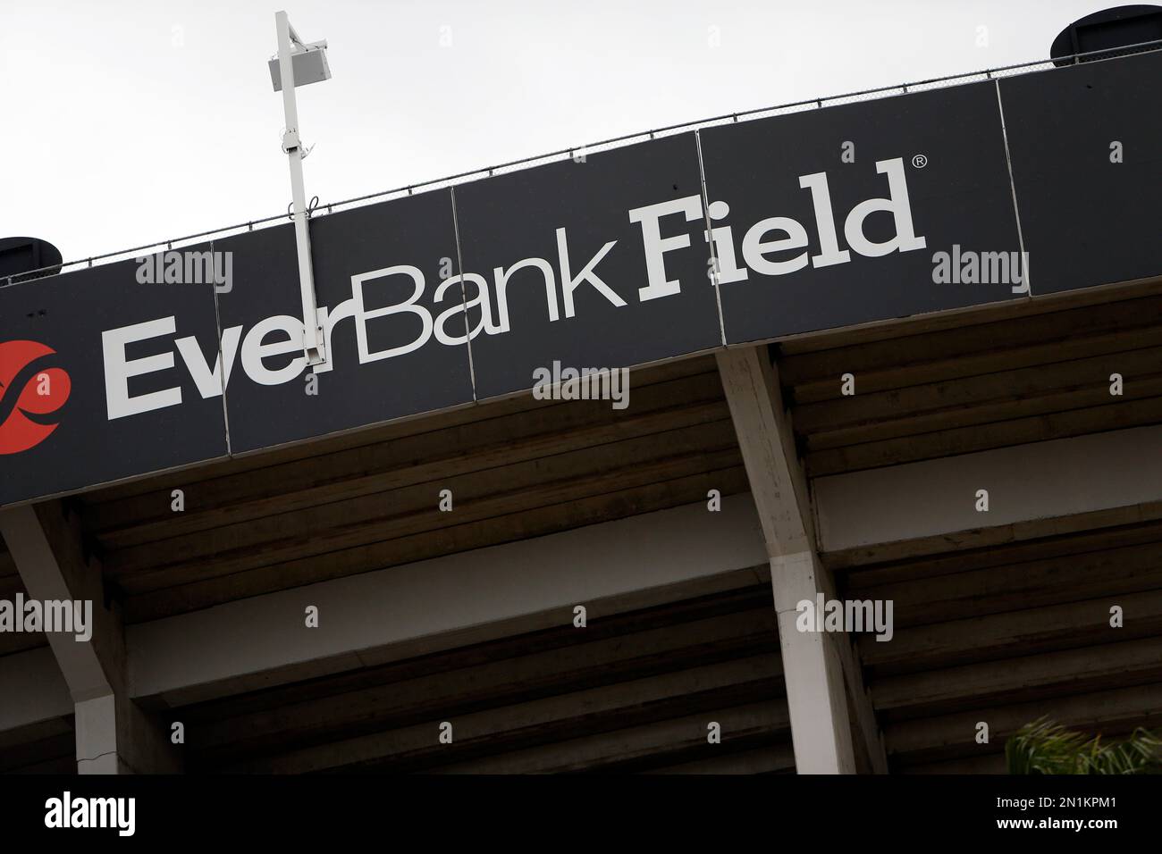The EverBank Field logo on the top of the stadium before the first half ...