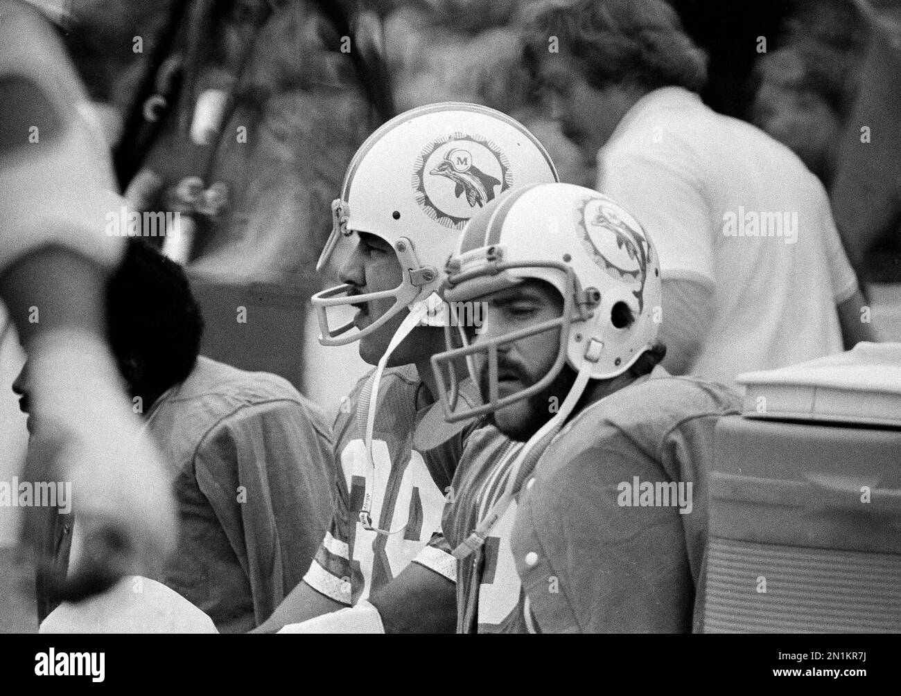 Miami Dolphins full back Larry Csonka, left, and halfback Jim Kiick ...