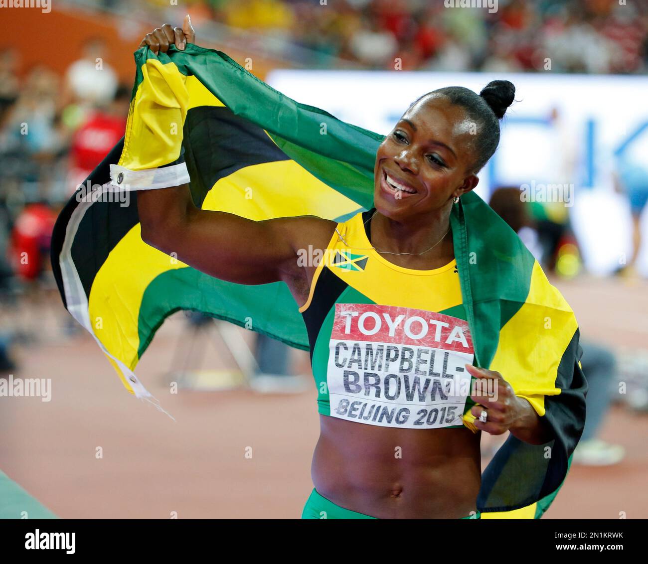 Jamaica's Veronica Campbell-Brown celebrates after finishing third in ...