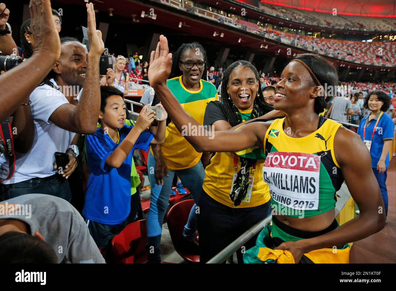 Jamaica's Danielle Williams celebrates with fans after winning the ...