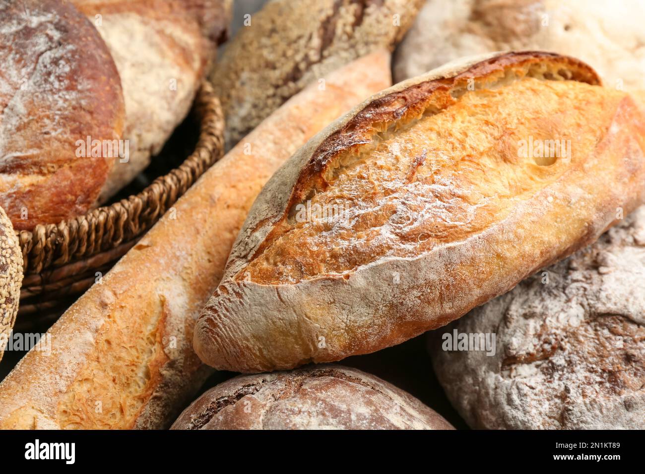 Different kinds of fresh bread as background, closeup Stock Photo - Alamy