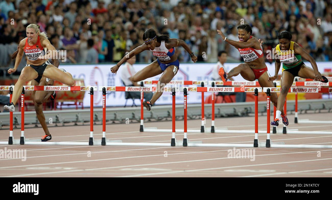 Women's 100m hurdles runner's from left, Germany's Cindy Roleder ...
