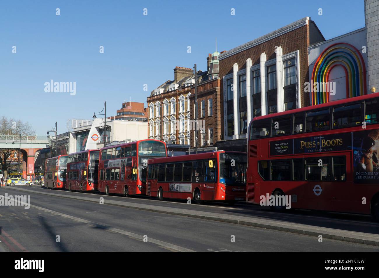 London, UK, 6 February 2022: Brixton centre is closed to traffic after ...