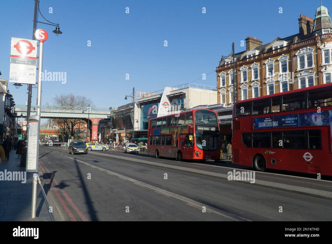 London, UK, 6 February 2022: Brixton centre is closed to traffic after ...