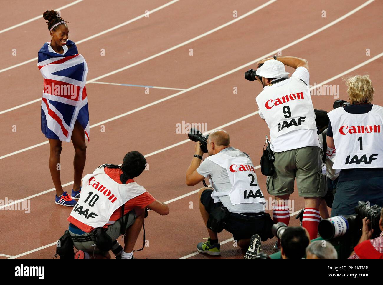 Britain's silver medal winner Shara Proctor celebrates with her country ...
