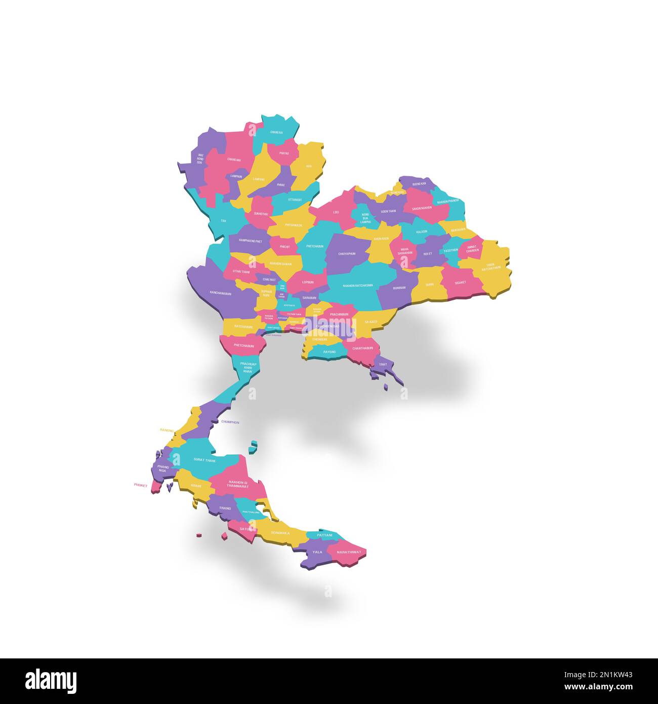 Thailand political map of administrative divisions - provinces. 3D ...