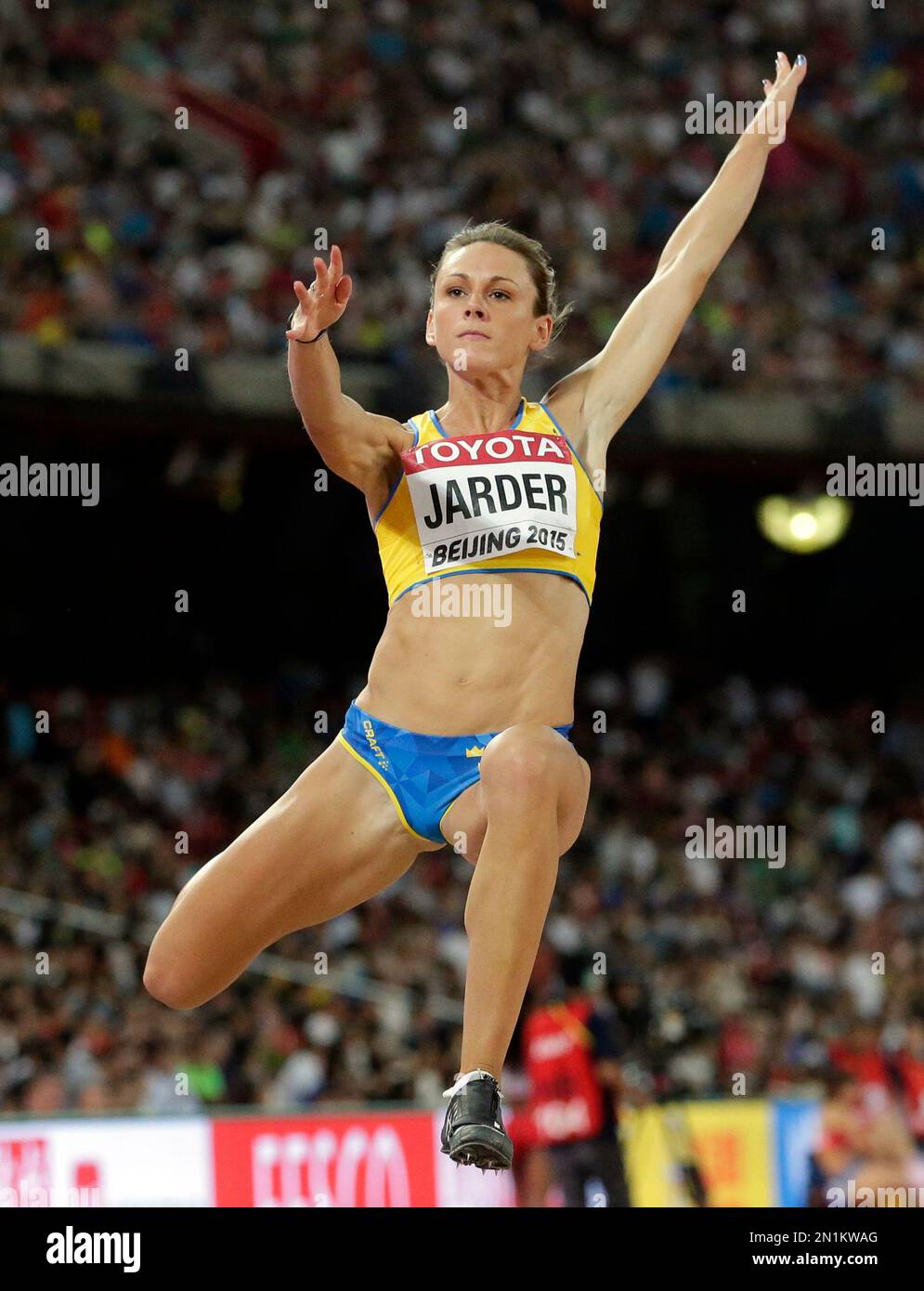 Sweden's Erica Jarder competes in the women's long jump final at the ...