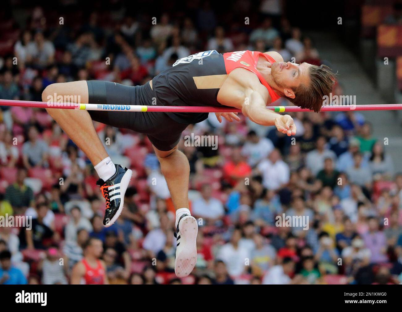 Germany's Rico Freimuth clears the bar during decathlon high jump at ...