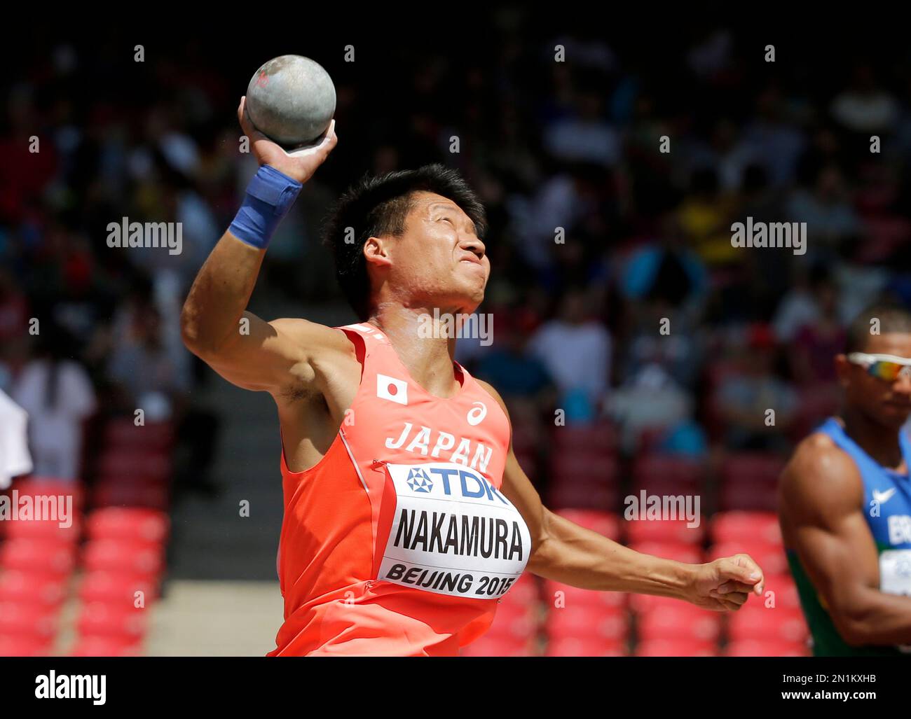 Japan's Akihiko Nakamura competes in the men’s shot put decathlon at ...