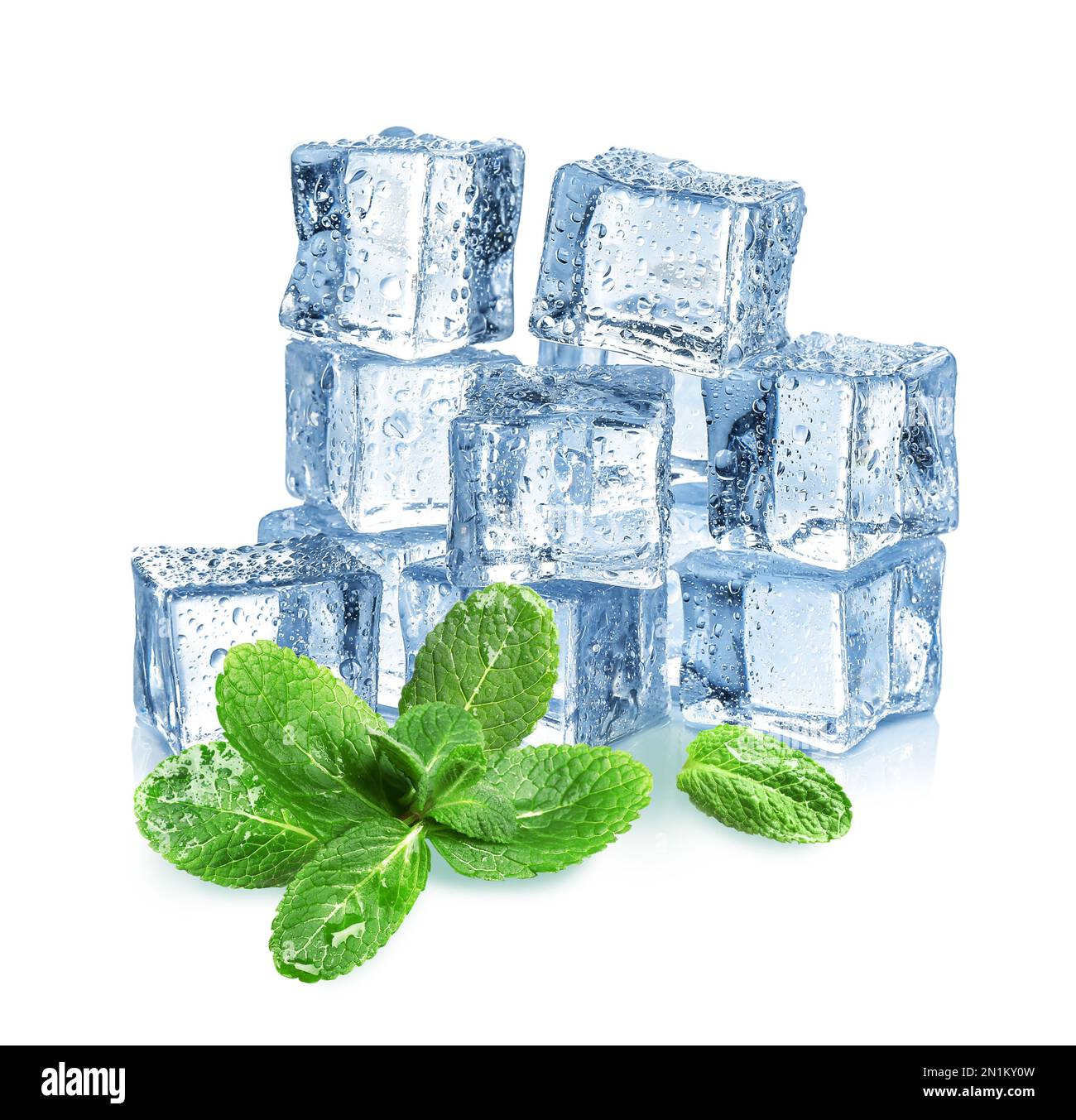 Ice cubes and green mint leaves on white background Stock Photo - Alamy