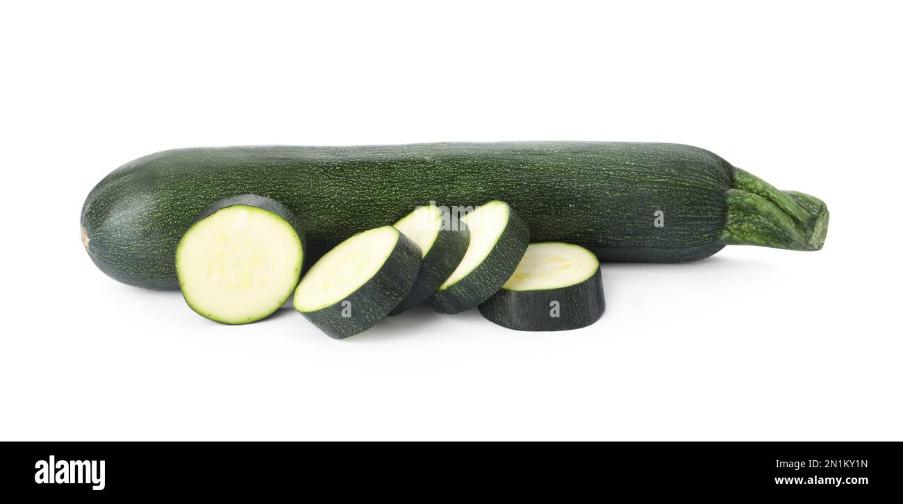 Cut and whole green ripe zucchini isolated on white Stock Photo - Alamy