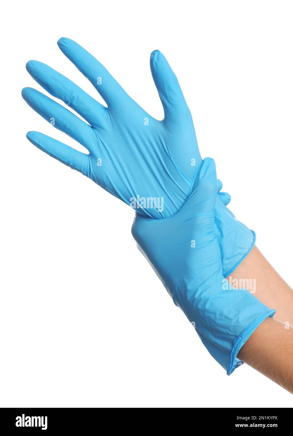 Doctor wearing medical gloves on white background, closeup Stock Photo ...