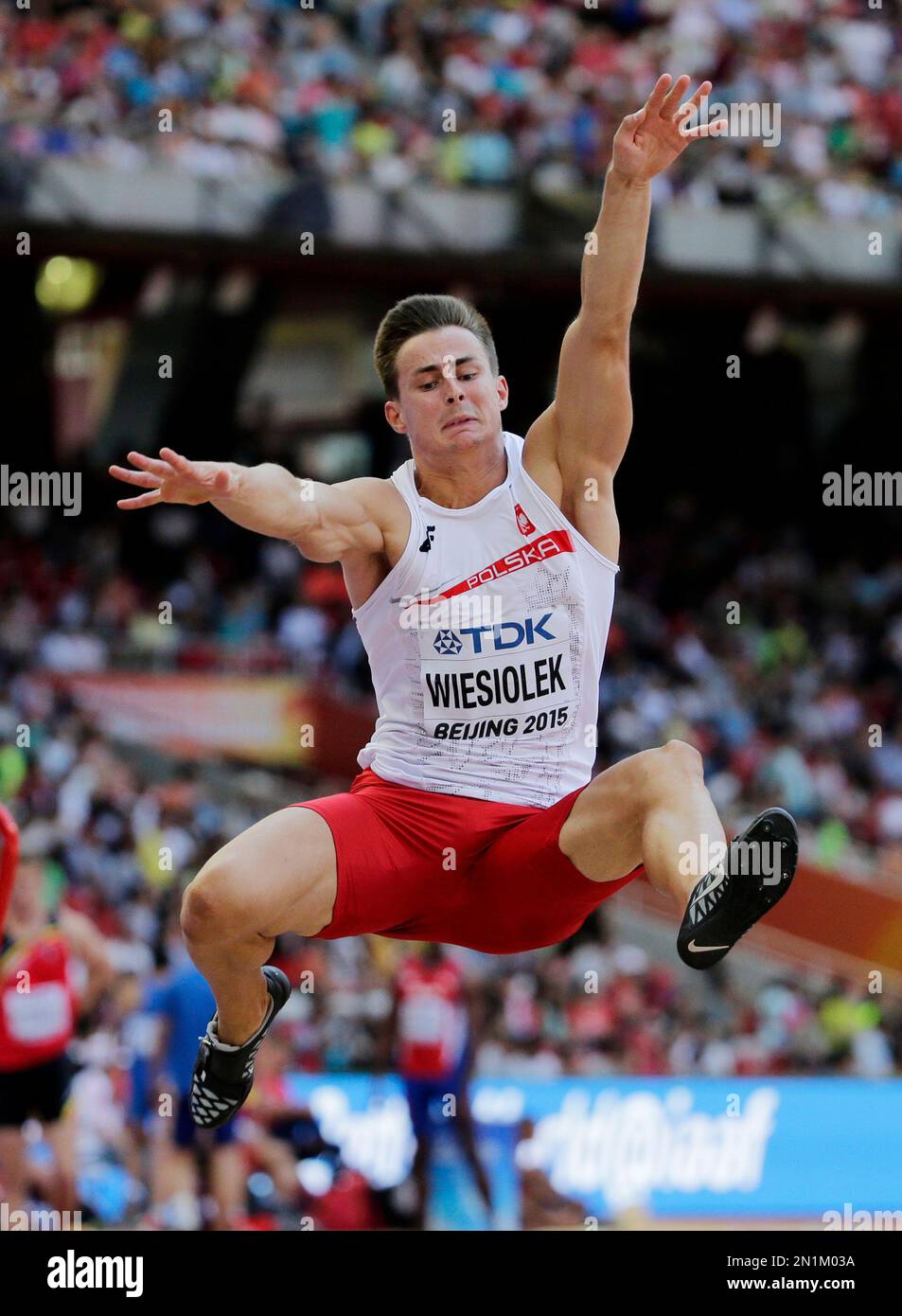 Poland's Pawel Wiesiolek competes in the men's long jump decathlon at ...