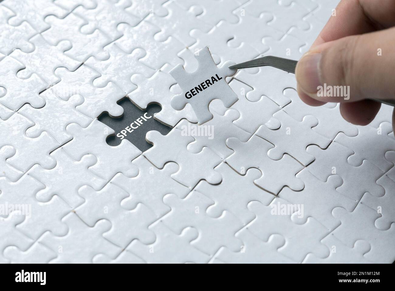 A hand pick a piece of jigsaw puzzle written with General and an empty ...