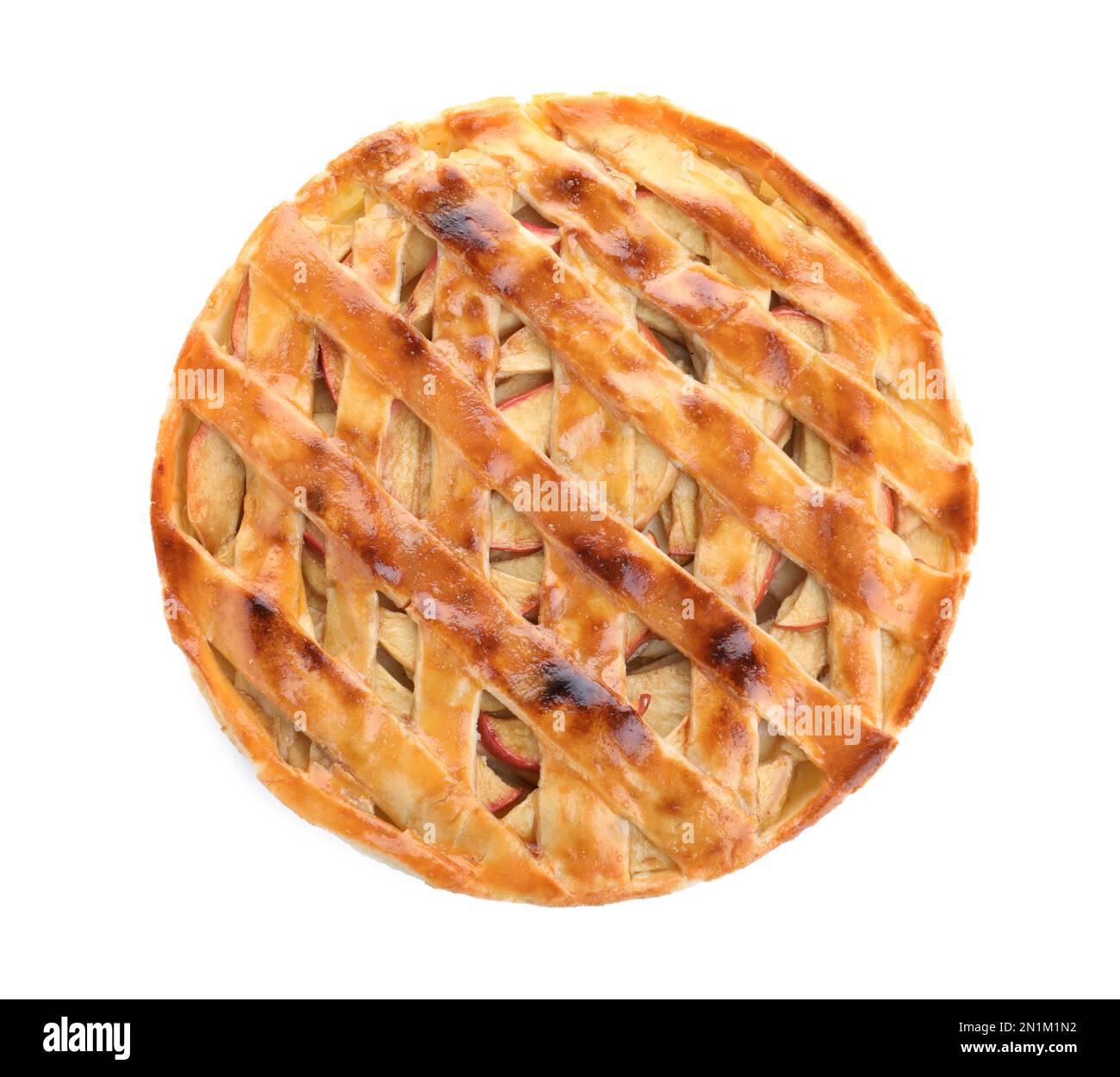 Delicious traditional apple pie isolated on white, top view Stock Photo ...