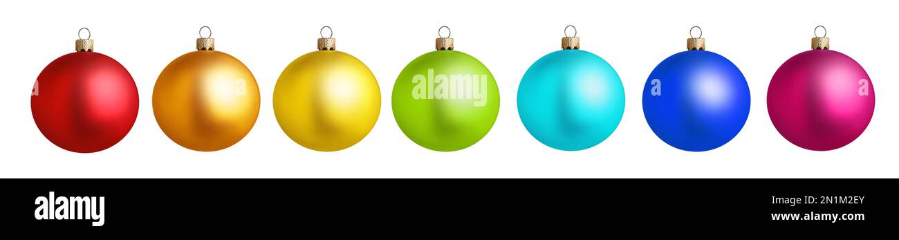 Set of bright Christmas balls on white background. Banner design Stock ...