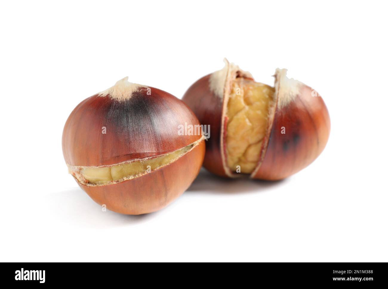 Delicious sweet roasted edible chestnuts isolated on white Stock Photo ...