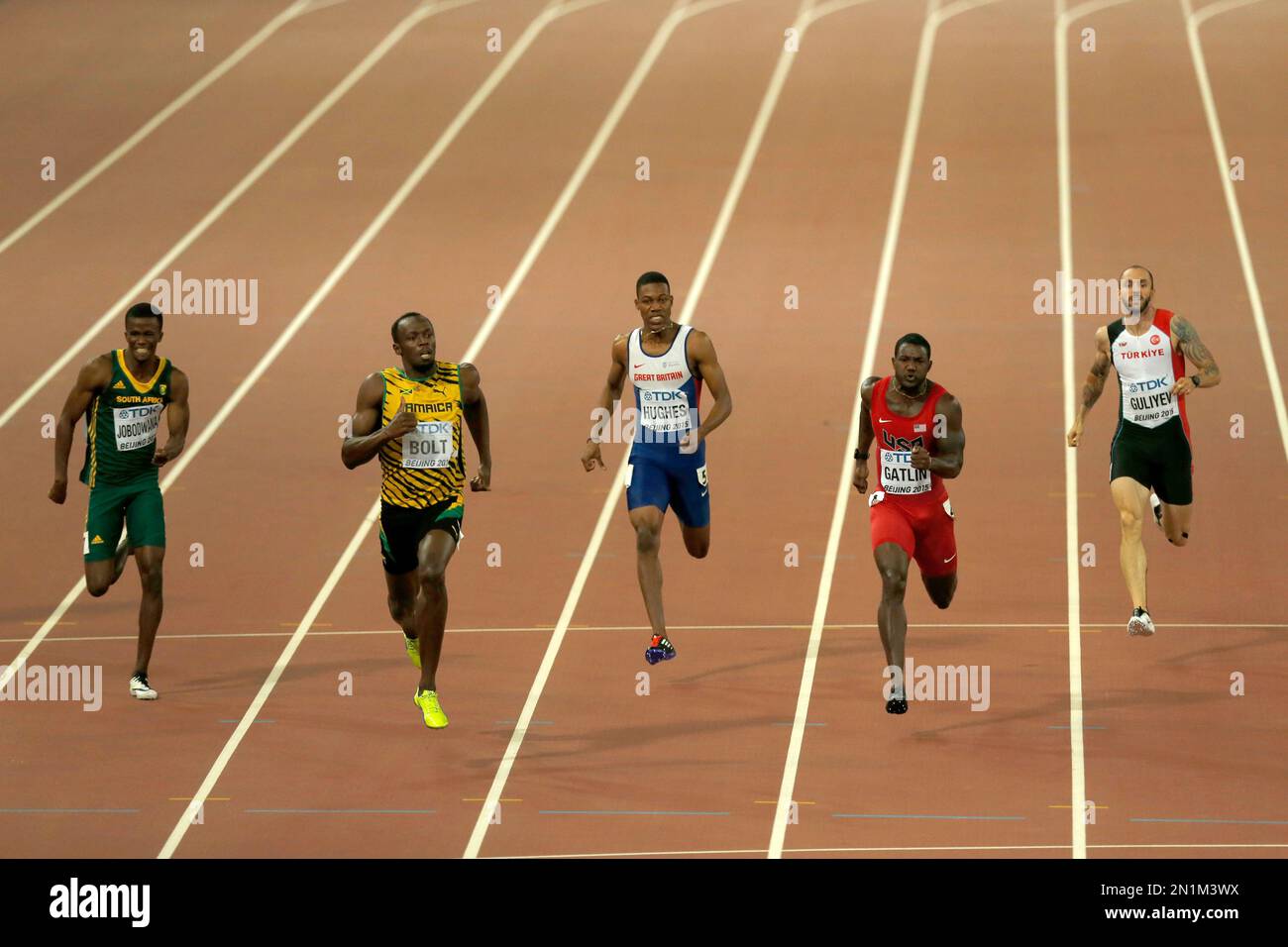 South Africa's bronze medal winner Anaso Jobodwana, Jamaica's gold ...
