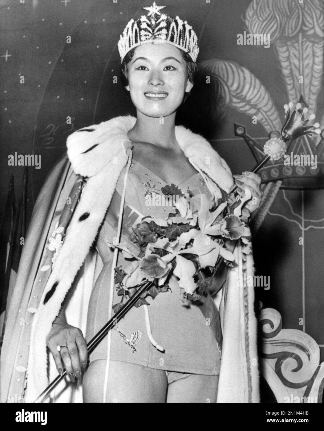 The pearl crown of Miss Universe is perched on top of the head of Akiko Kojima of Japan at the ...