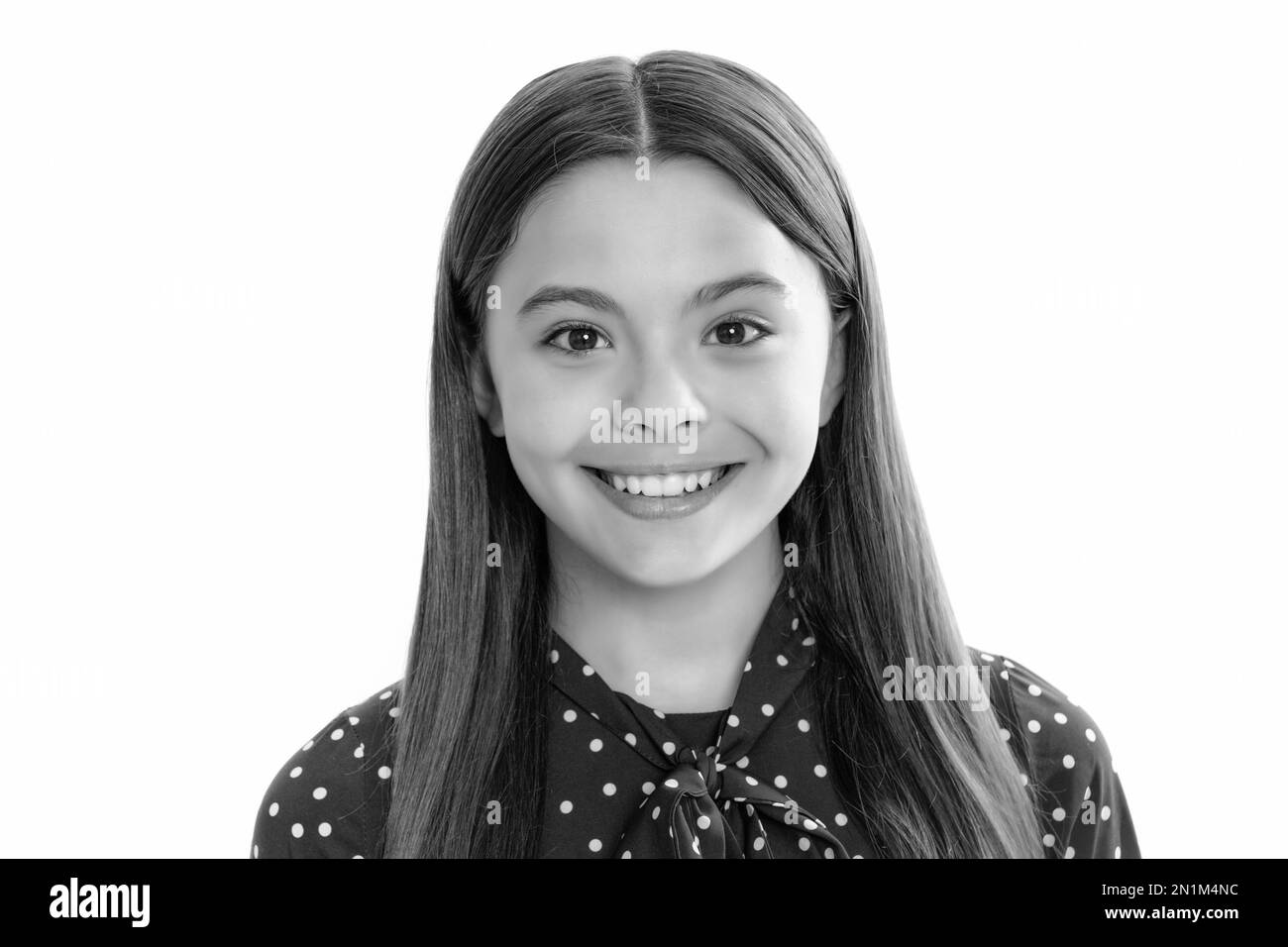 Portrait of happy smiling teenage child girl. Close-up portrait of girl teen face. Portrait of a ...