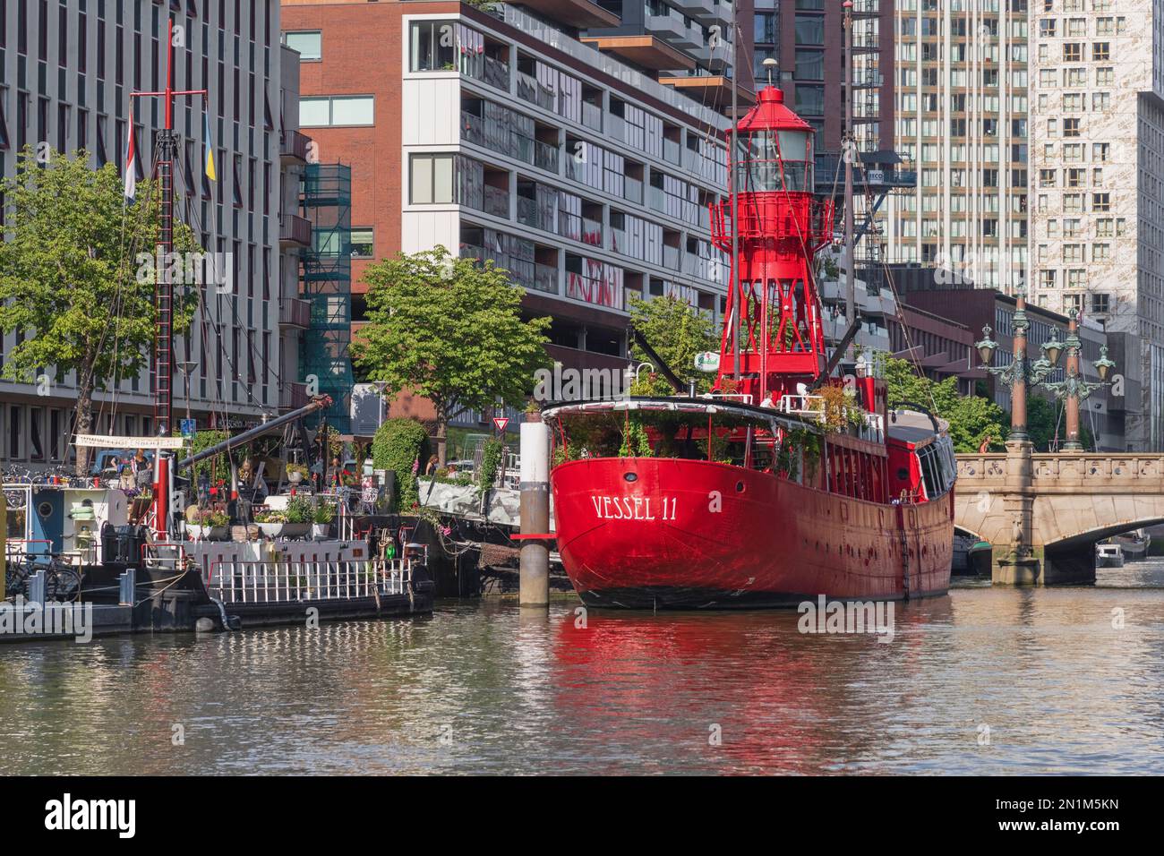 Holland, Rotterdam, Wijnhaven, Former lightship now a British gastropub ...