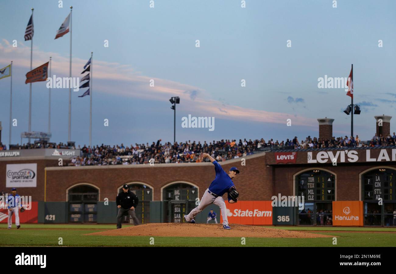 Chicago Cubs pitcher Kyle Hendricks throws against the San Francisco ...
