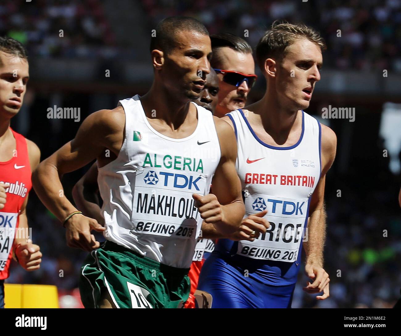 Algeria's Taoufik Makhloufi and Britain's Charlie Grice compete in a ...