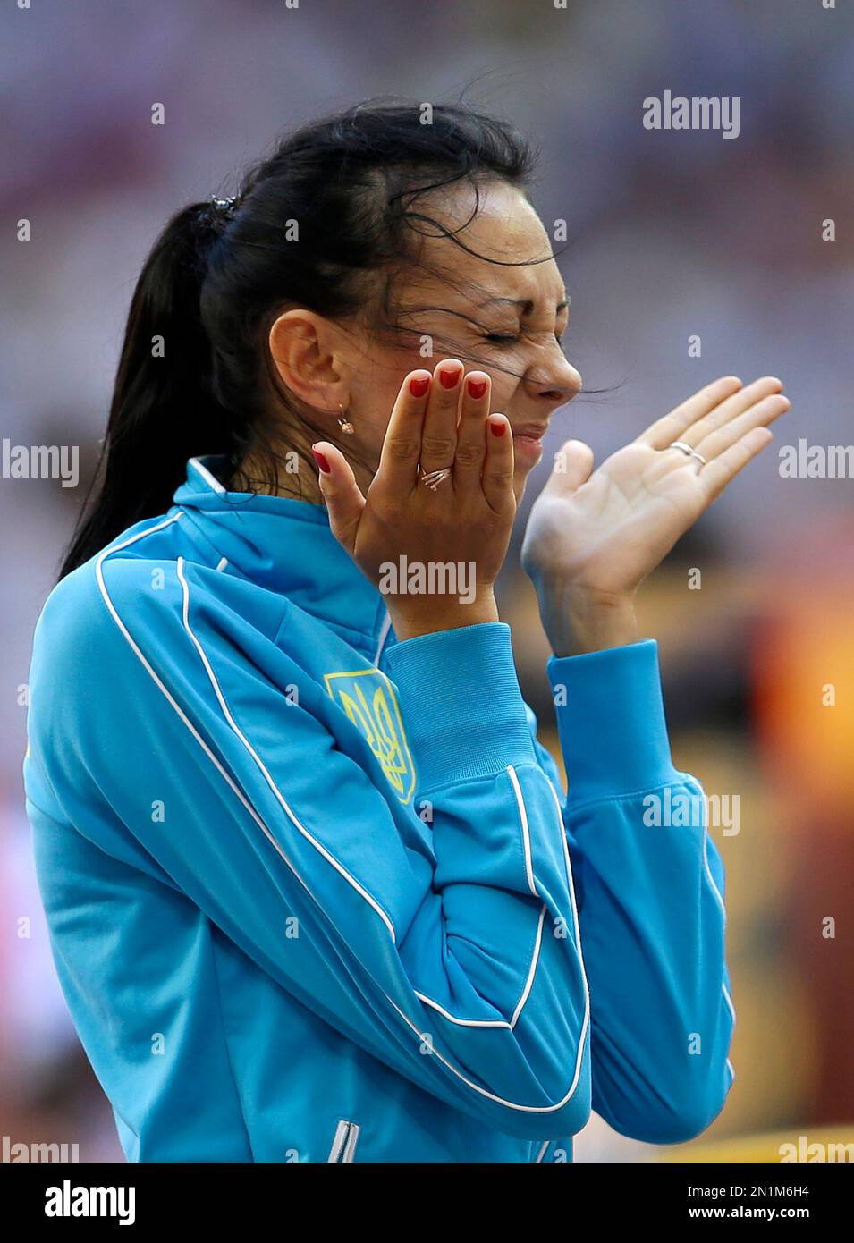 Ukraine's Iryna Gerashchenko prepares to compete in women's high jump ...