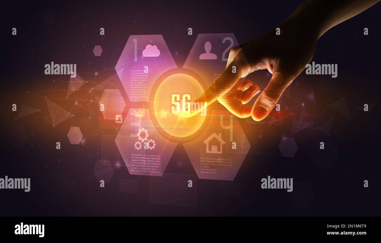 Hand touching digital button concept Stock Photo - Alamy