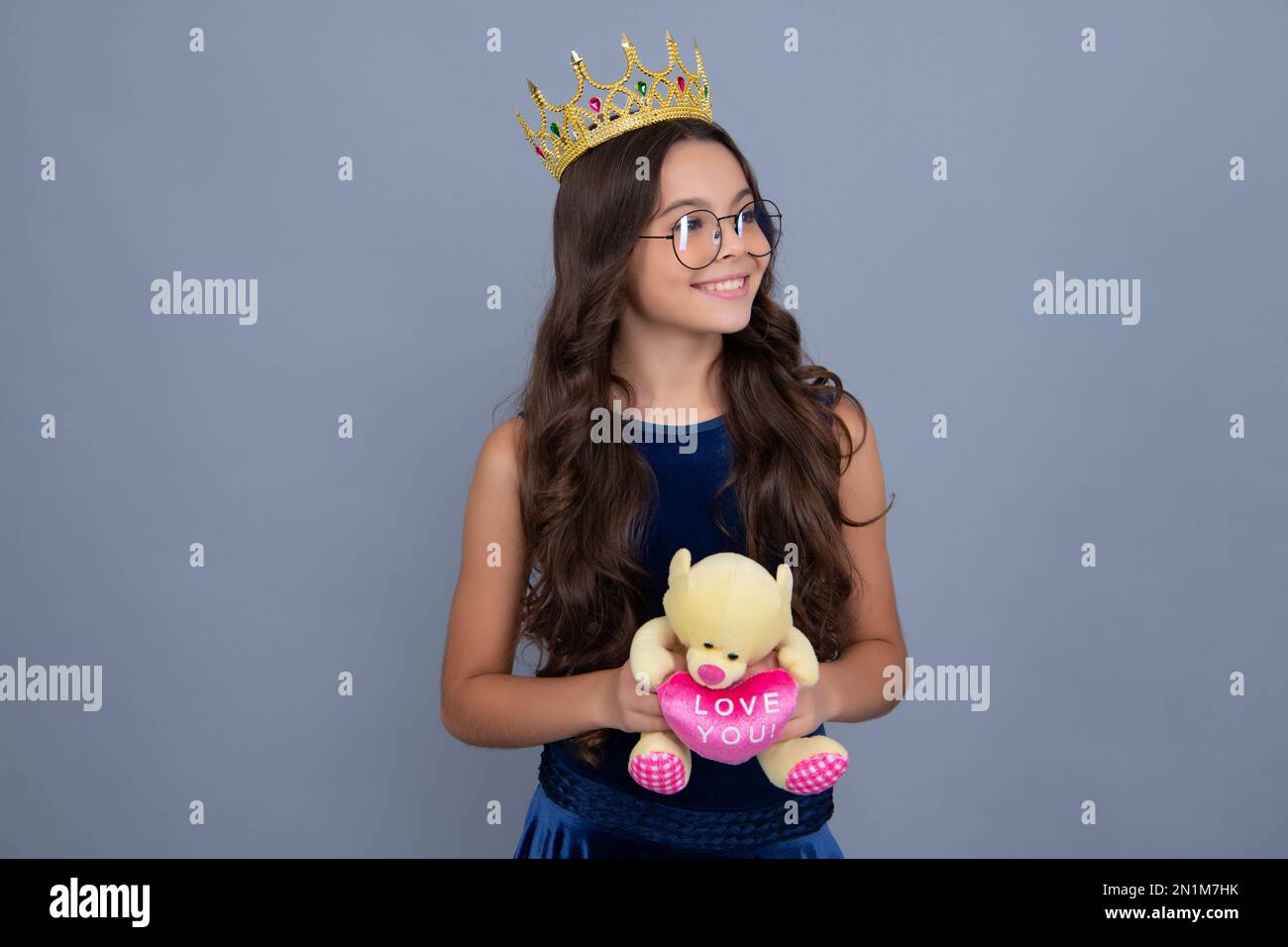 Birthday kids prom party. Teenage girl with crown, feeling princess ...