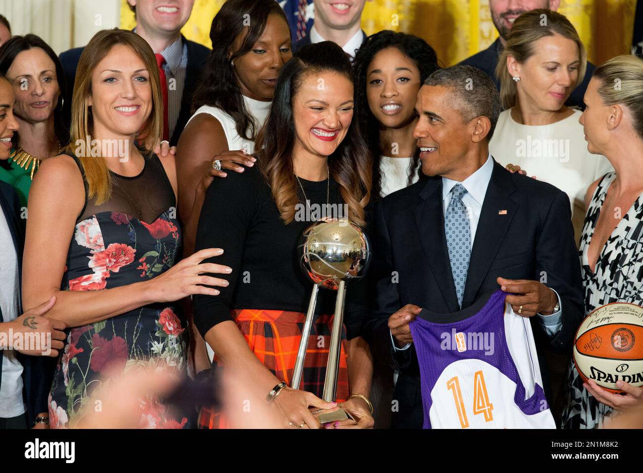Phoenix Mercury forward Mistie Bass, center, laughs with President ...