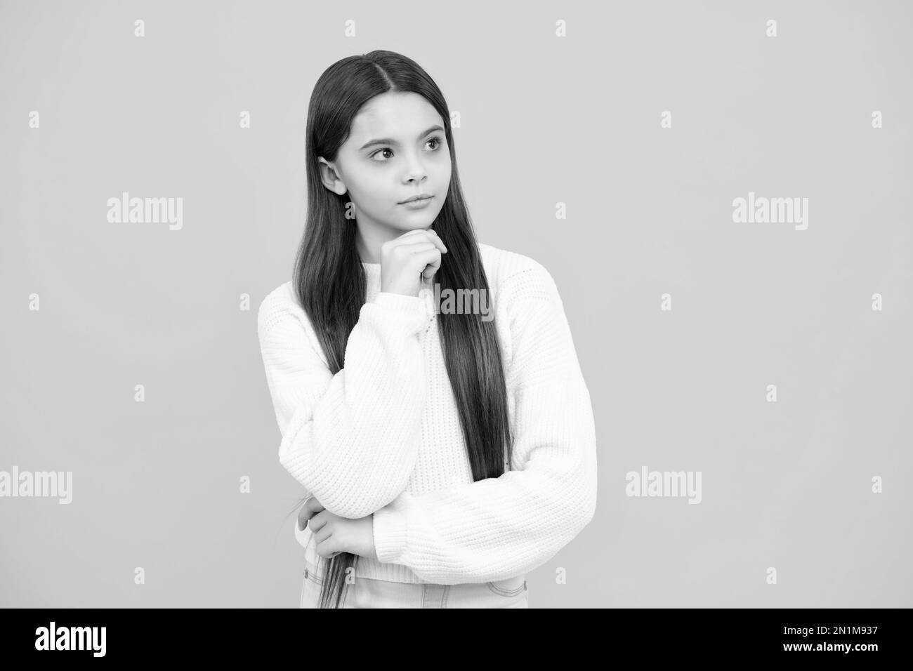 Thinking teenager girl, thoughtful emotion. Thoughtful teenager child ...