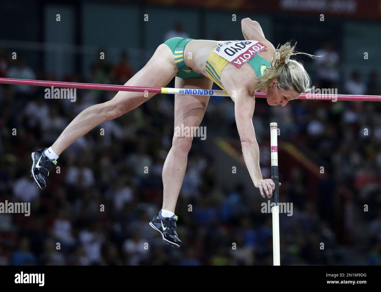 Australia's Alana Boyd attempts a clearance in the women's pole vault ...