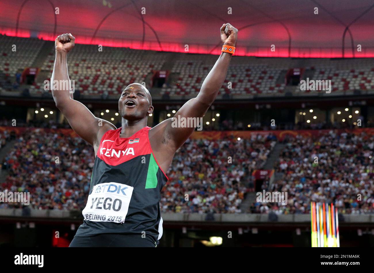 Kenya's Julius Yego celebrates after winning the gold medal in the men ...