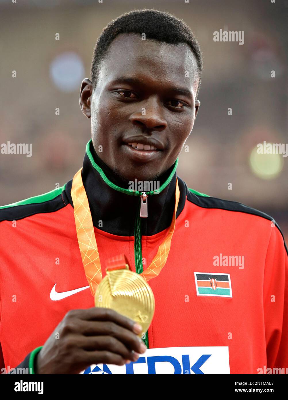 Men's 400m hurdles gold medalist Kenya's Nicholas Bett poses for a ...