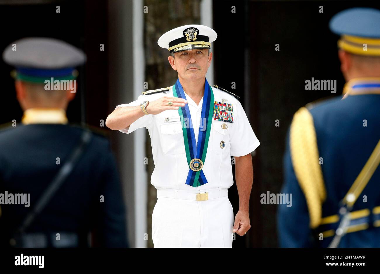 US Navy Admiral Harry B Harris salutes during welcoming ceremony at the ...