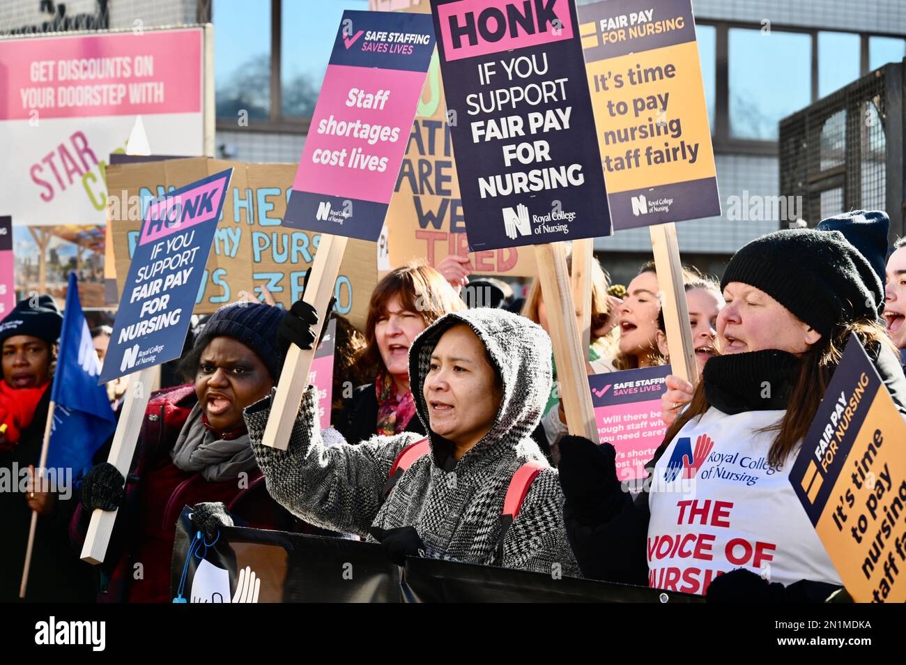 London, UK. 6th February, 2023. RCN Nurses joined the picket line ...