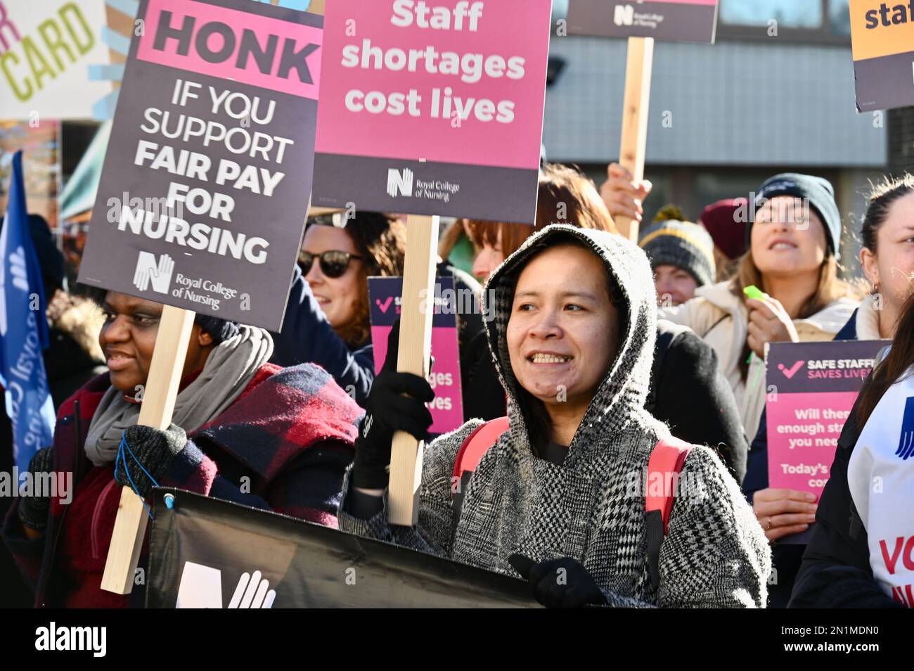 London, UK. 6th February, 2023. RCN Nurses joined the picket line ...