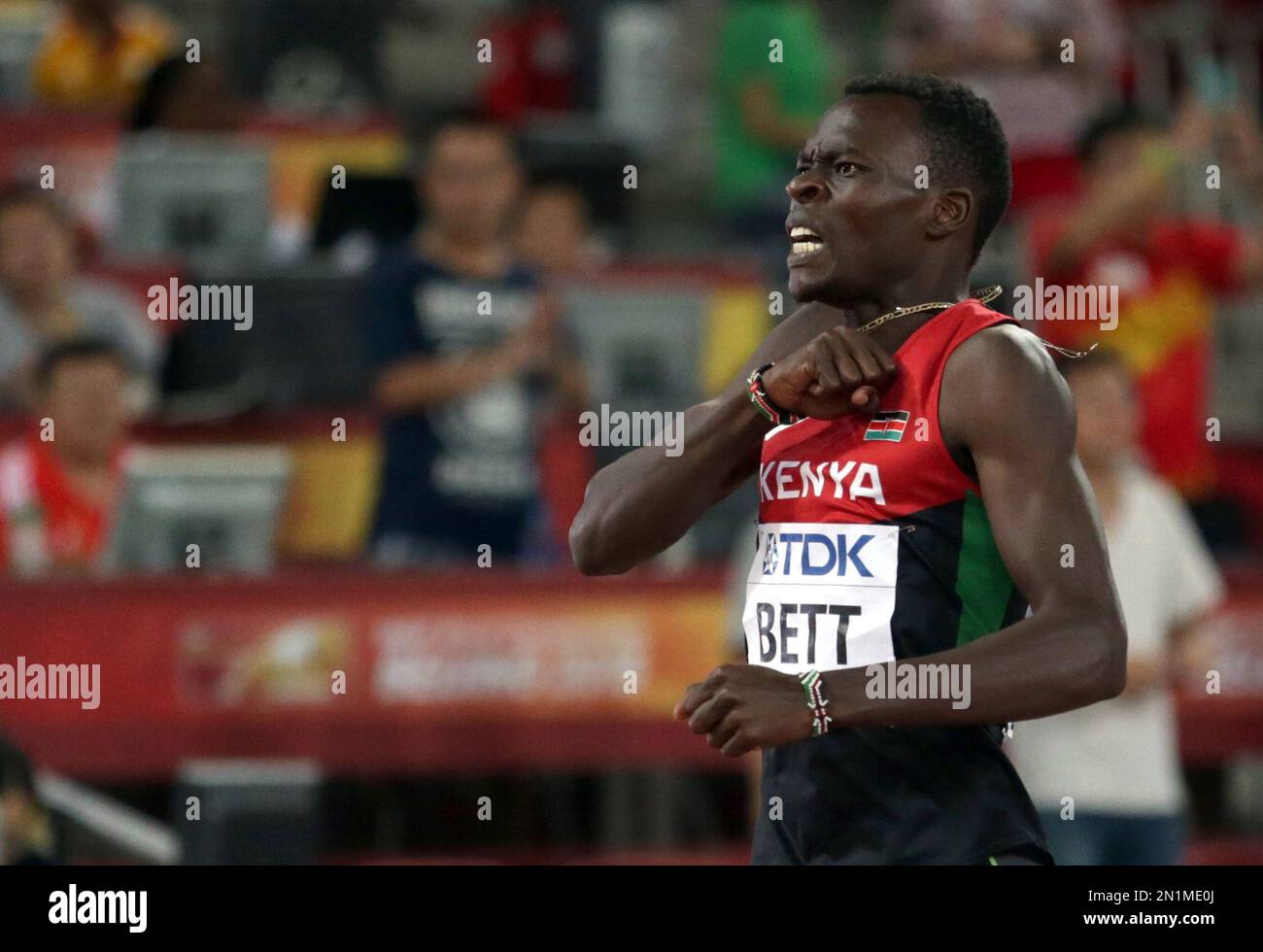 Kenya's Nicholas Bett celebrates after winning the men’s 400m hurdles ...