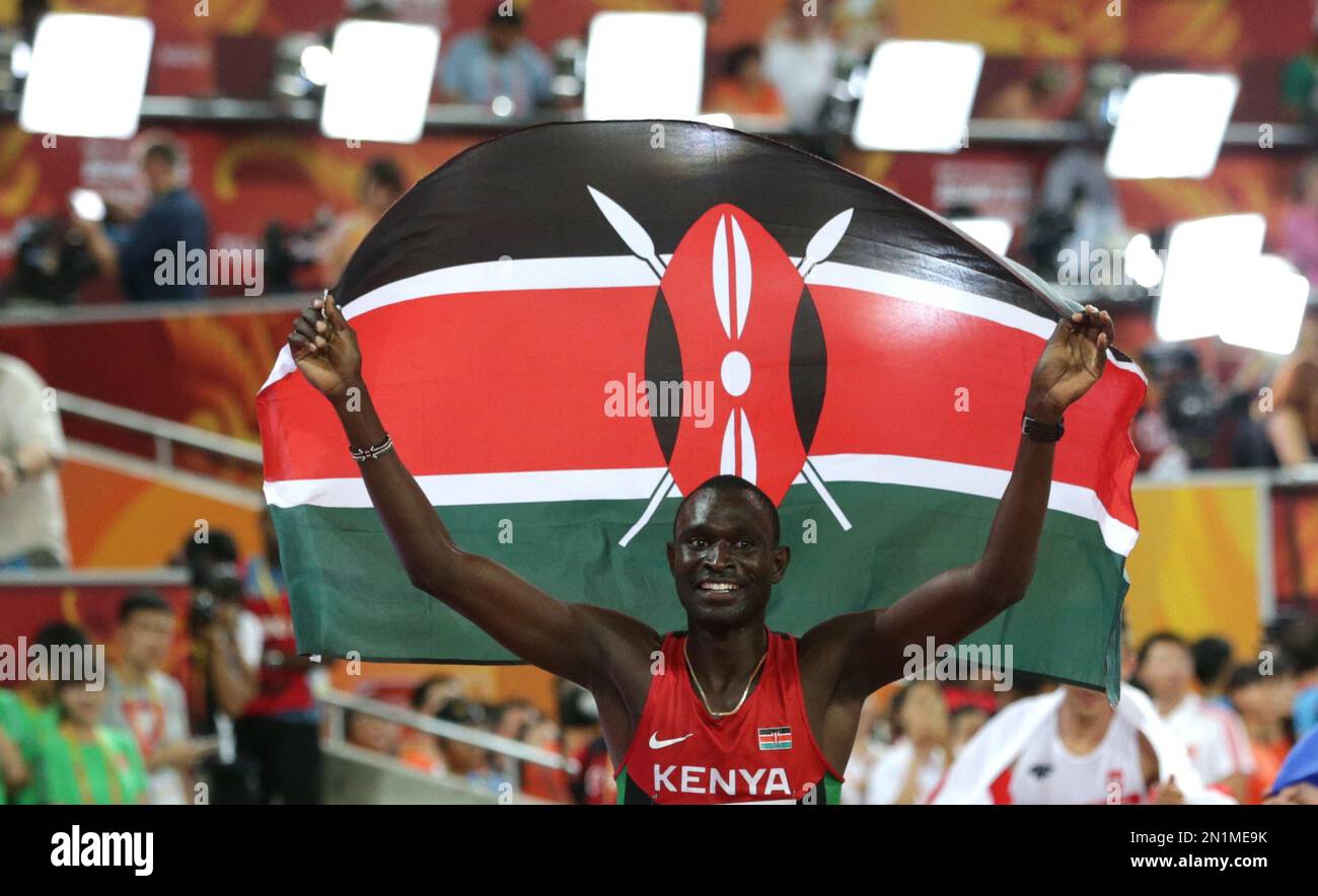 Kenya's David Lekuta Rudisha celebrates winning the gold medal in the ...